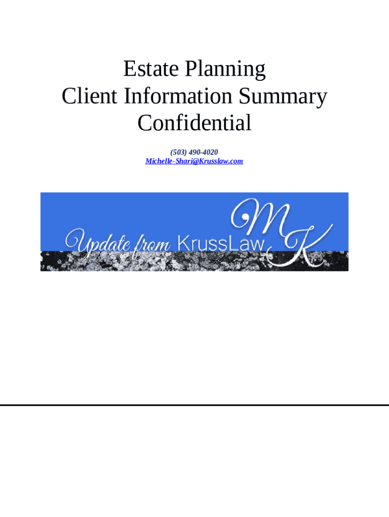 ESTATE PLANNING CLIENT INATION SHEET Doc Template | pdfFiller