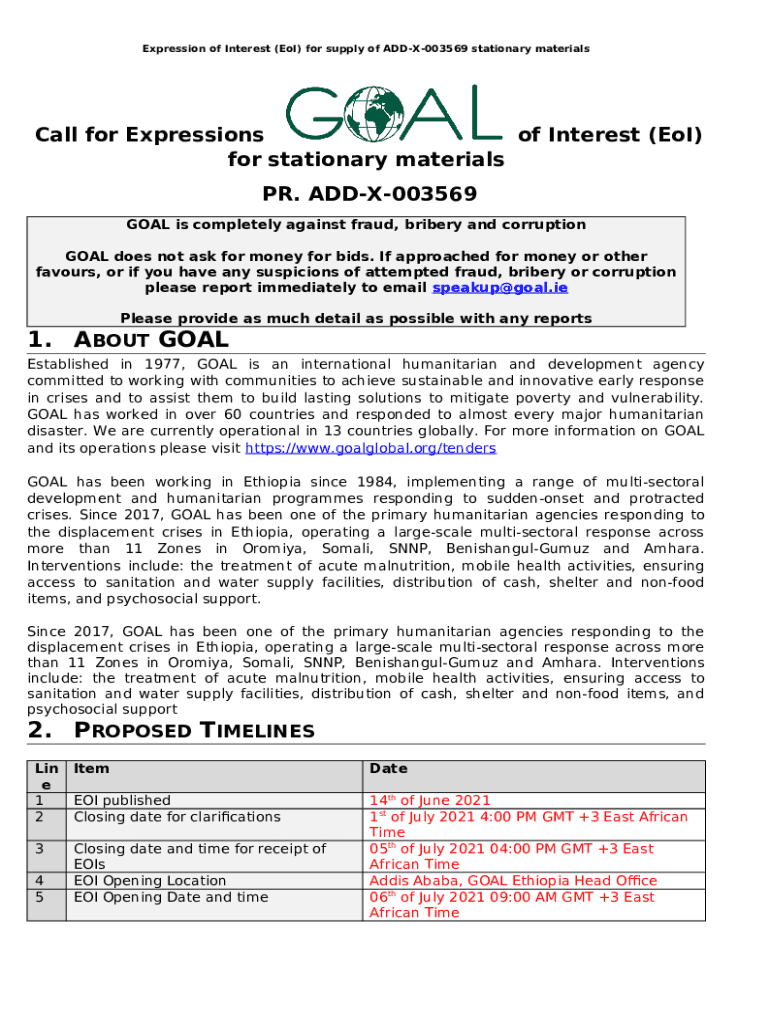 Call for Expressions of Interest (EoI) for stationary materials ... Doc Template | pdfFiller