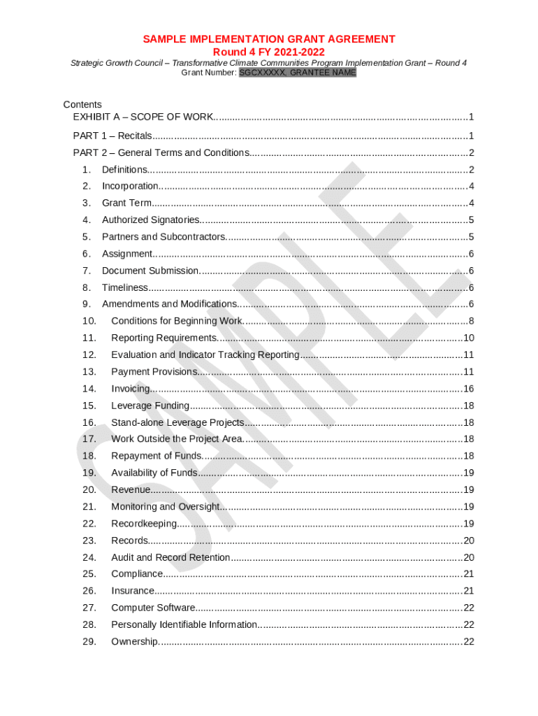 Round 4 Implementation Grant Agreement Template - sgc ca Doc Template ...