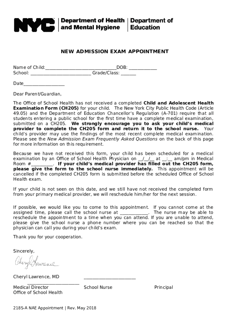 NEW ADMISSION EXAM APPOINTMENT - InfoHub Doc Template | pdfFiller