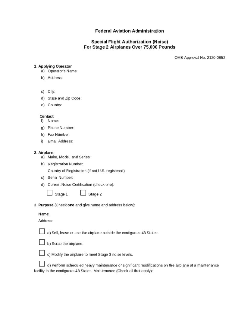 Special Flight Authorization (Noise) For Stage 2 Airplanes Doc Template ...