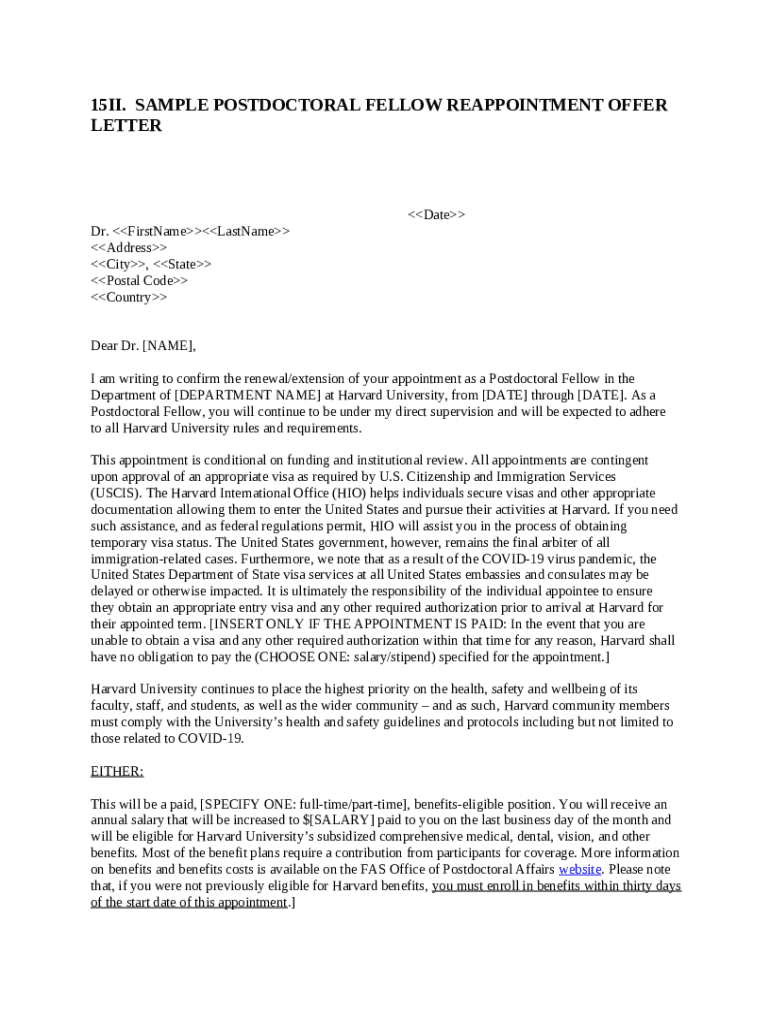 15ii. sample postdoctoral fellow reappointment offer letter Doc ...