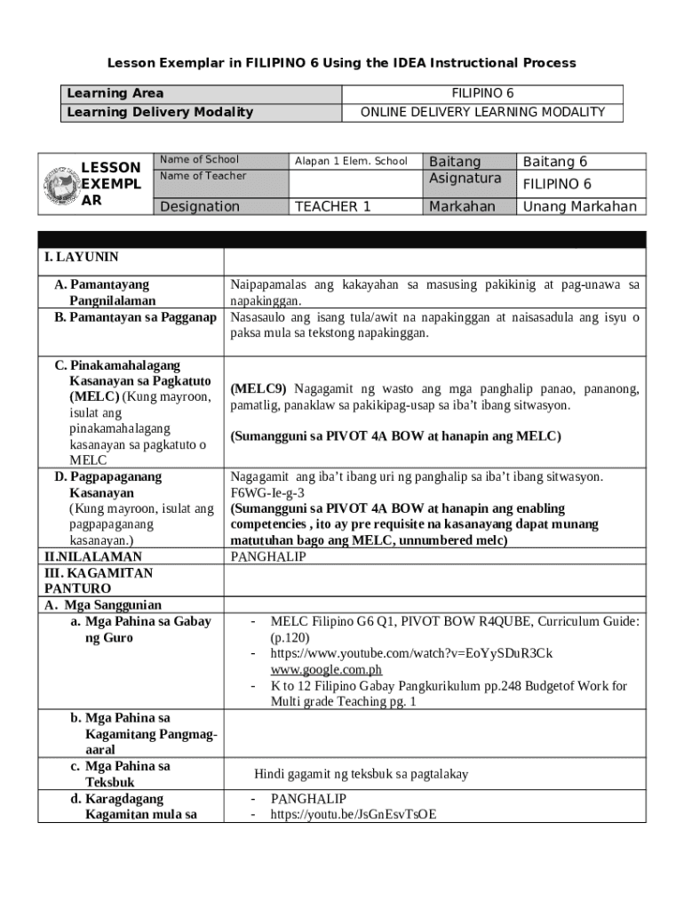Lesson Exemplar in Science - Using The IDEA Instructional ... Doc ...