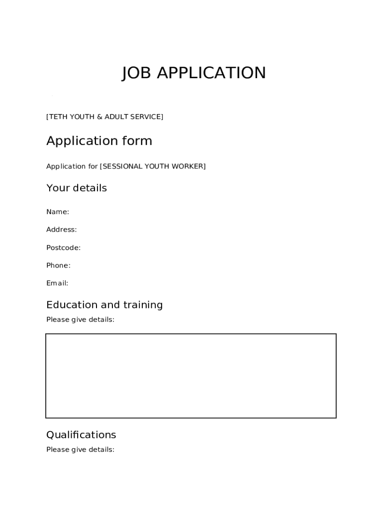Summer Youth Camp Job Application Doc Template | pdfFiller
