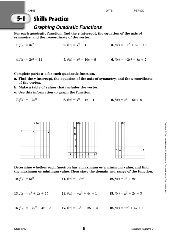 Fillable Online KEY - Test 1 Quadratic Functions Review.pdf Fax Email ...