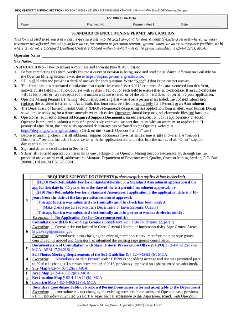 Assignment of Opencut Mining Permit Application - deq mt Doc Template ...