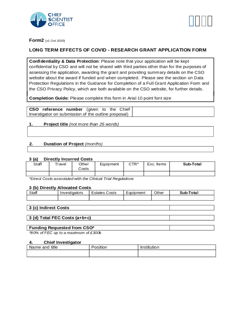 Chief Scientist Office 2 Grant application Doc Template | pdfFiller
