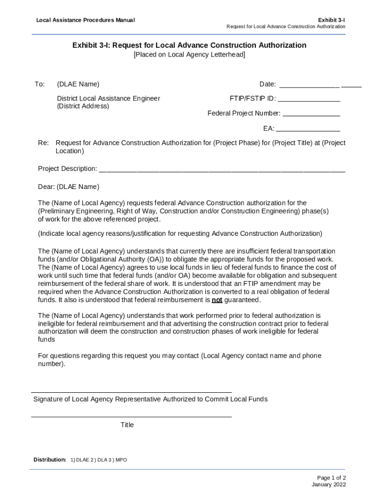 Request for Local Advance Construction Authorization - dot ca Doc ...