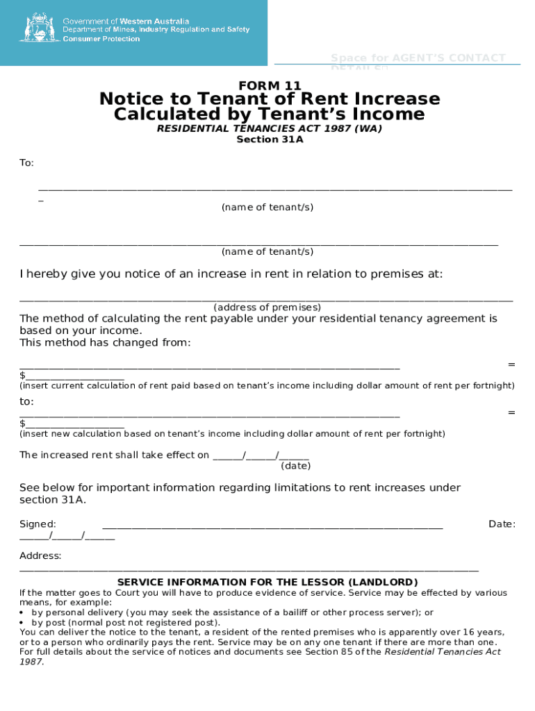 10: Notice to Tenant of Rent Increase (Services ... Doc Template ...