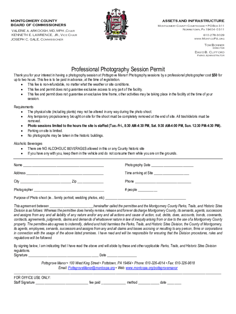 Fillable Online Professional Photography Session Permit Montgomery ...