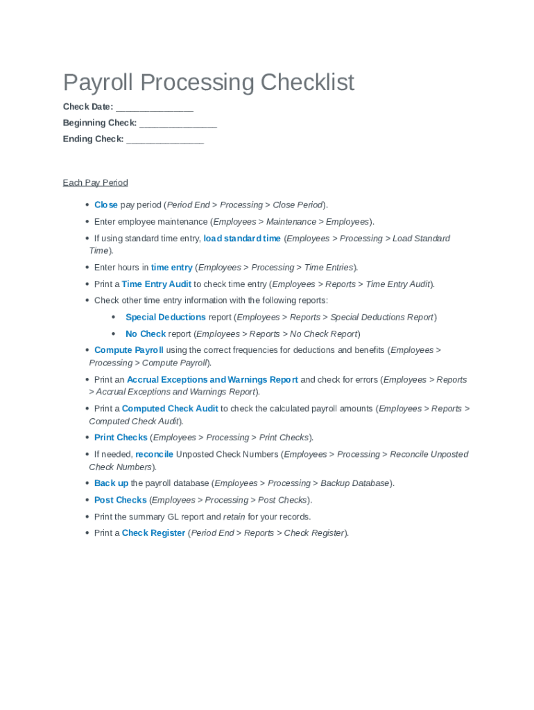 How To Run A Successful Payroll (Checklist) Doc Template | pdfFiller