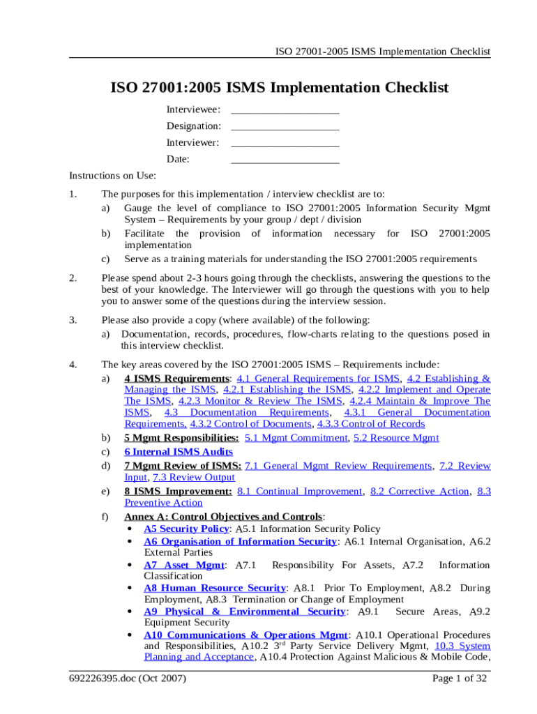 ISO 27001 Checklist: Easy to Follow Implementation Guide Doc Template ...