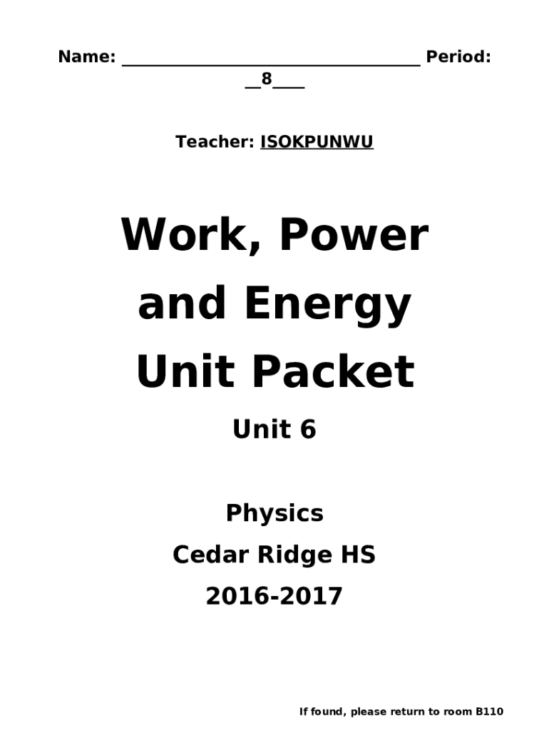 ISOKPUNWU Work, Power and Energy Unit ... Doc Template | pdfFiller