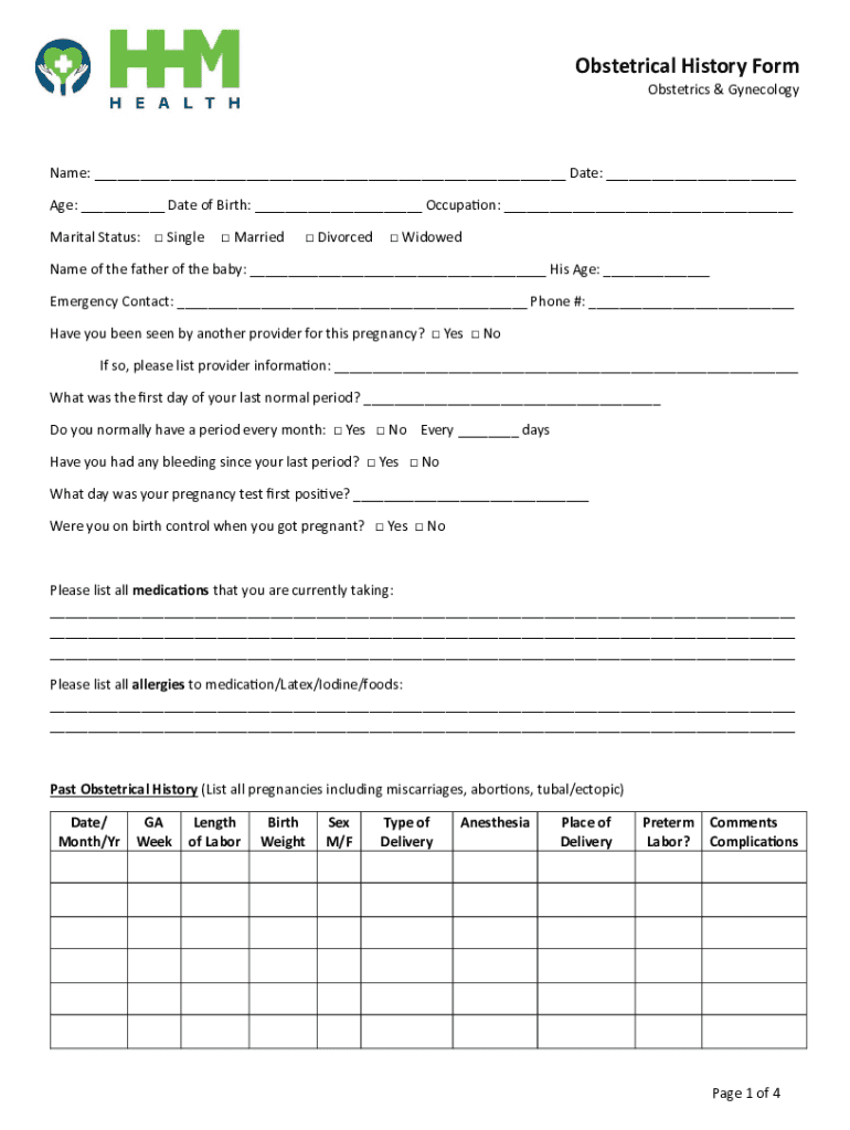 Fillable Online Obstetrical History Form - Fill Online, Printable ...