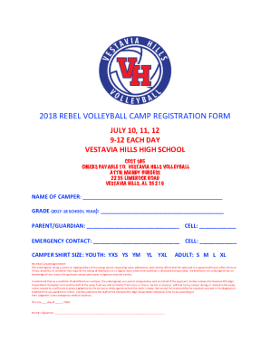 Fillable Online 2018 REBEL VOLLEYBALL CAMP REGISTRATION FORM.docx Fax ...