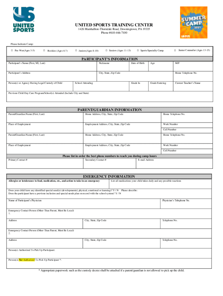 Fillable Online Location details for United Sports Training Center ...