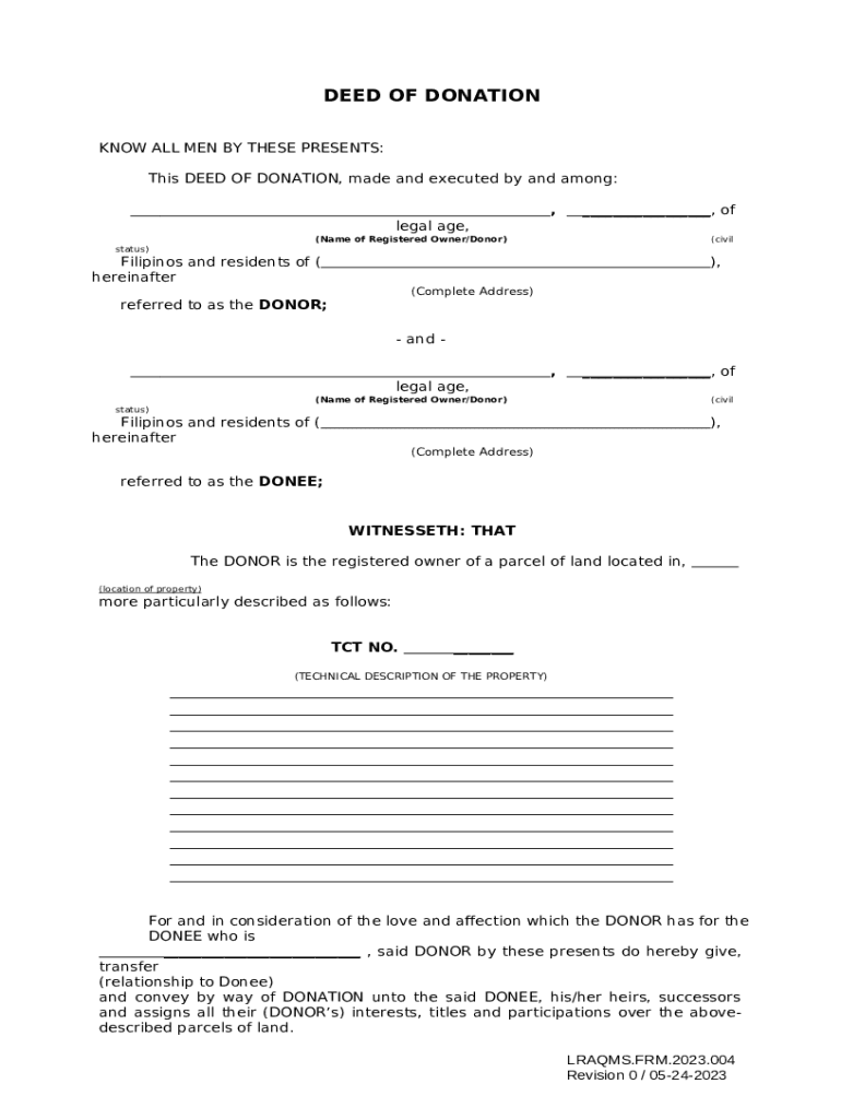 DEED OF DONATION - Blank . Multiple Donees.doc Doc Template | pdfFiller