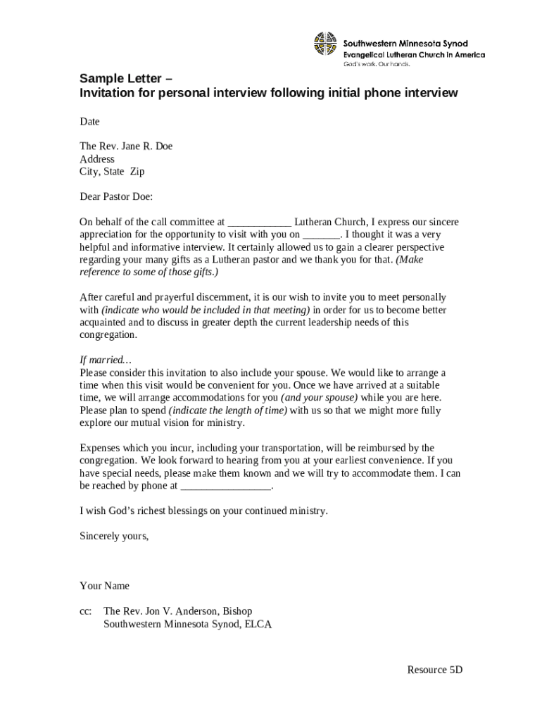 Sample LetterInvitation for personal interview ... Doc Template | pdfFiller