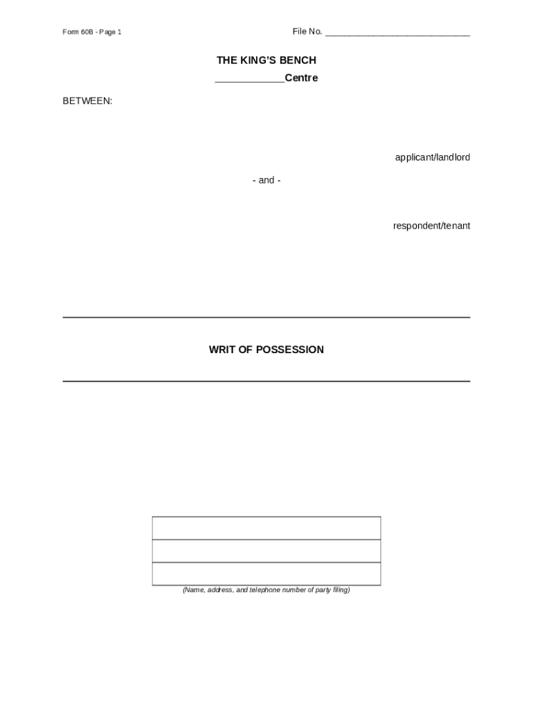 60B: Writ of Possession Doc Template | pdfFiller
