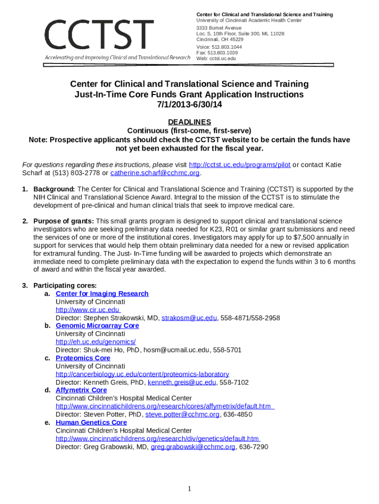 Facility: Center for Clinical and Translational Science and ... - cctst uc Doc Template | pdfFiller