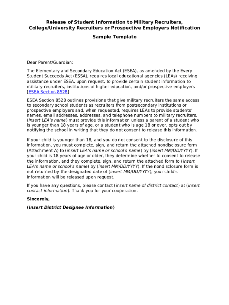 Title I Military Opt-Out Letter Doc Template | pdfFiller