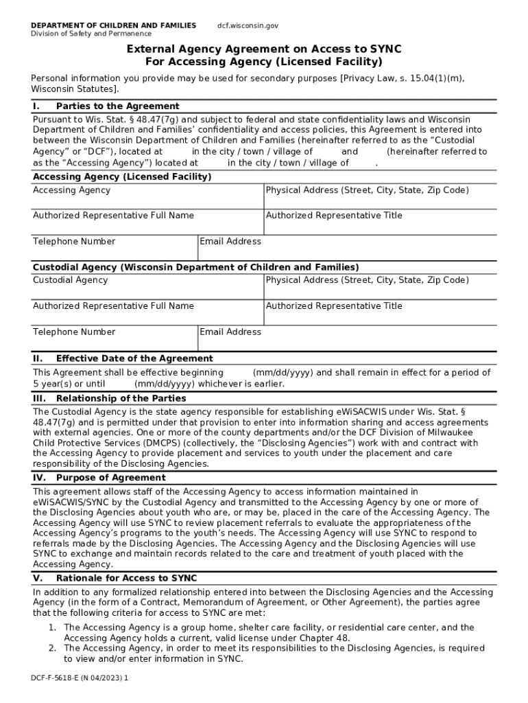 External Agency Agreement on Access to SYNC, DCF-F-5618-E - dcf ...