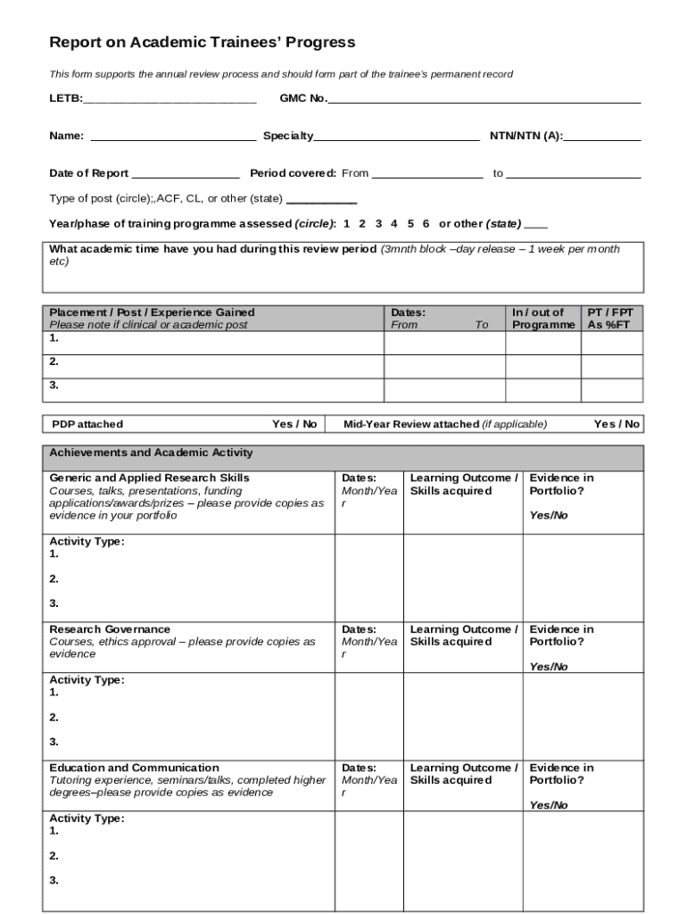 Report on Academic / Research Trainee's Progress - heeoe hee nhs Doc ...