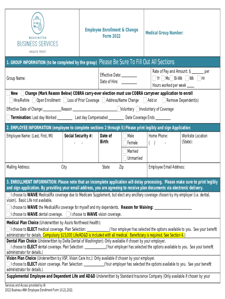 New Employee Enrollment - Health Care & Benefits Division Doc Template ...