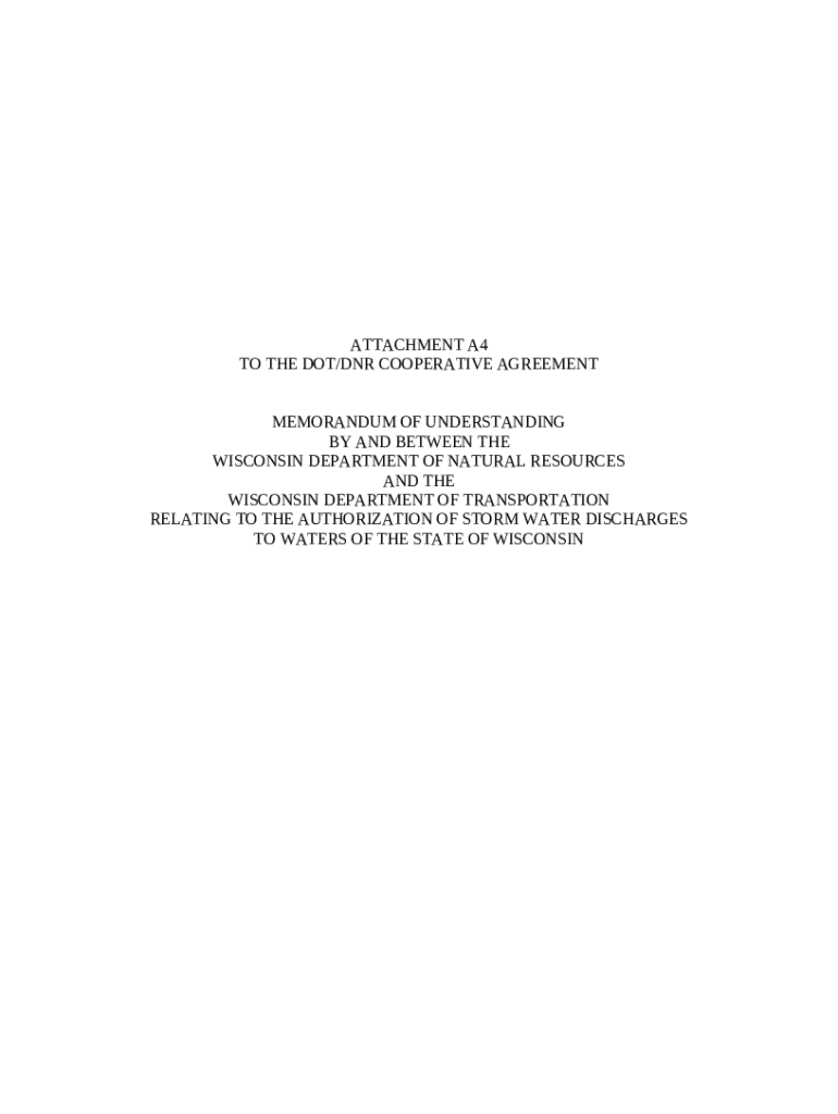 DOT DNR Cooperative Agreement Attachment A4 Doc Template | pdfFiller