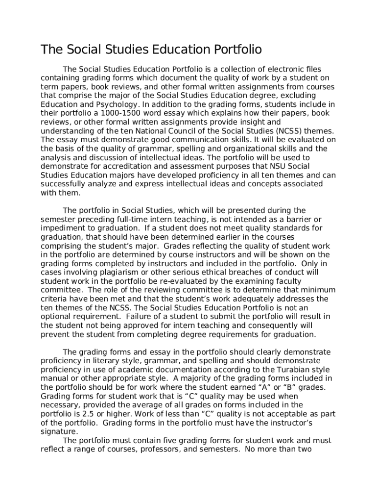 The Social Studies Education Portfolio Revised Pdf Doc Template