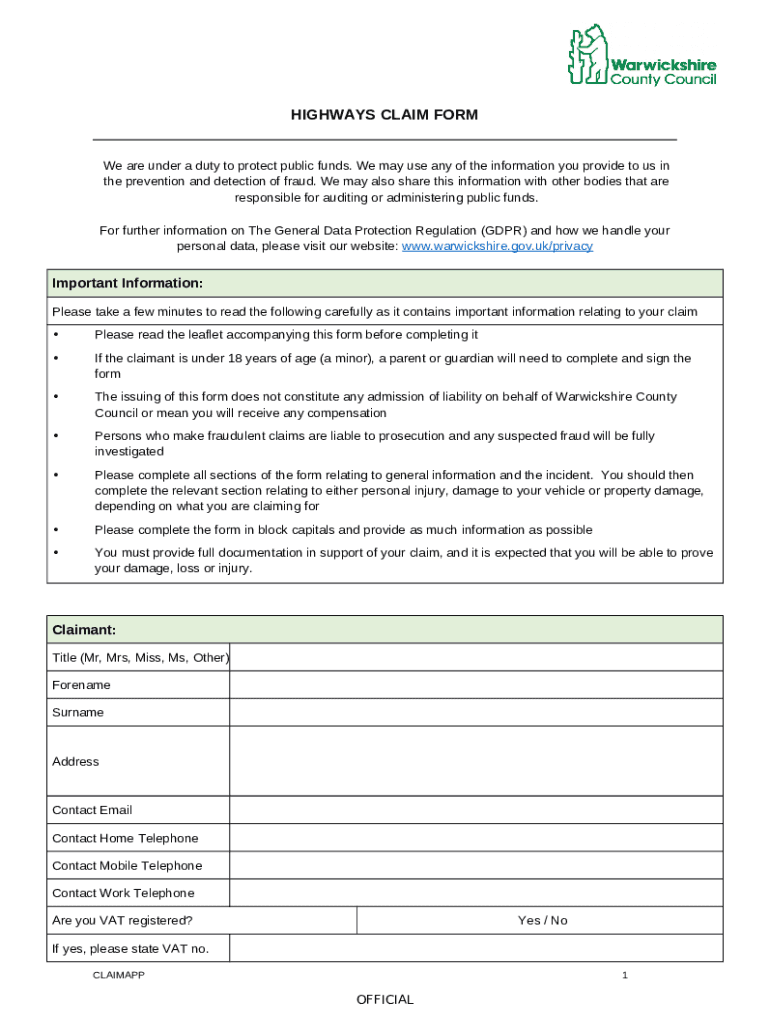claim personal injury and/or property damage Doc Template | pdfFiller