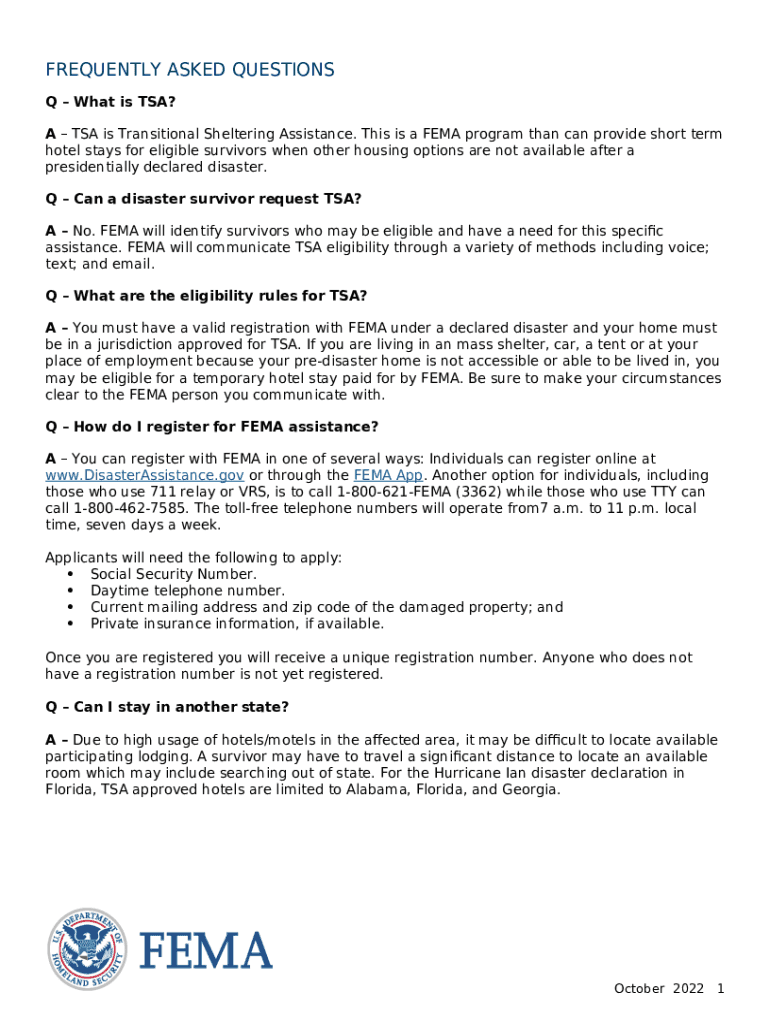 FACT SHEET: Transitional Sheltering Assistance Doc Template | pdfFiller