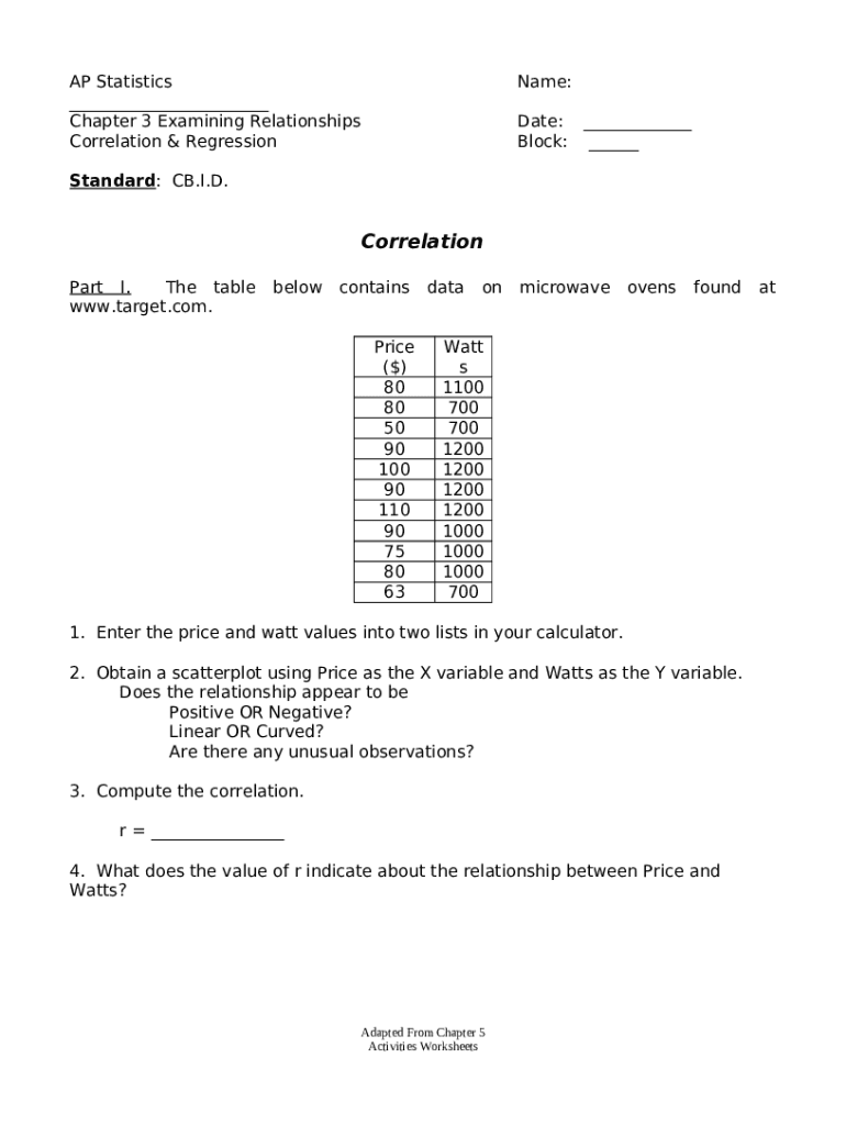 Chapter 3 packet.pdf - AP Statistics: Chapter 3 Calendar... Doc ...
