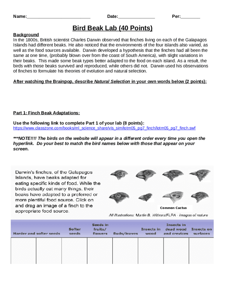 Base your answers to questions 4 and 5 on the finch ... Doc Template ...