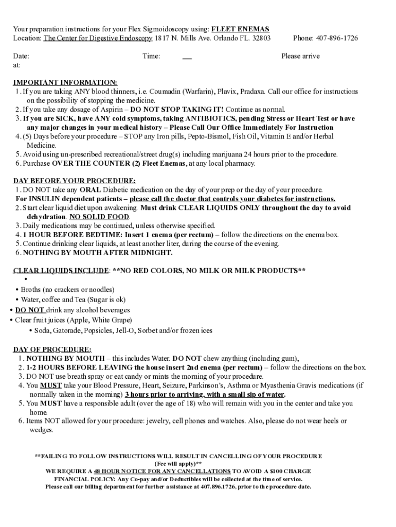 Fillable Online Your preparation instructions for your Flex ...