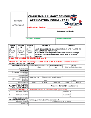 charisma primary school application Doc Template | pdfFiller