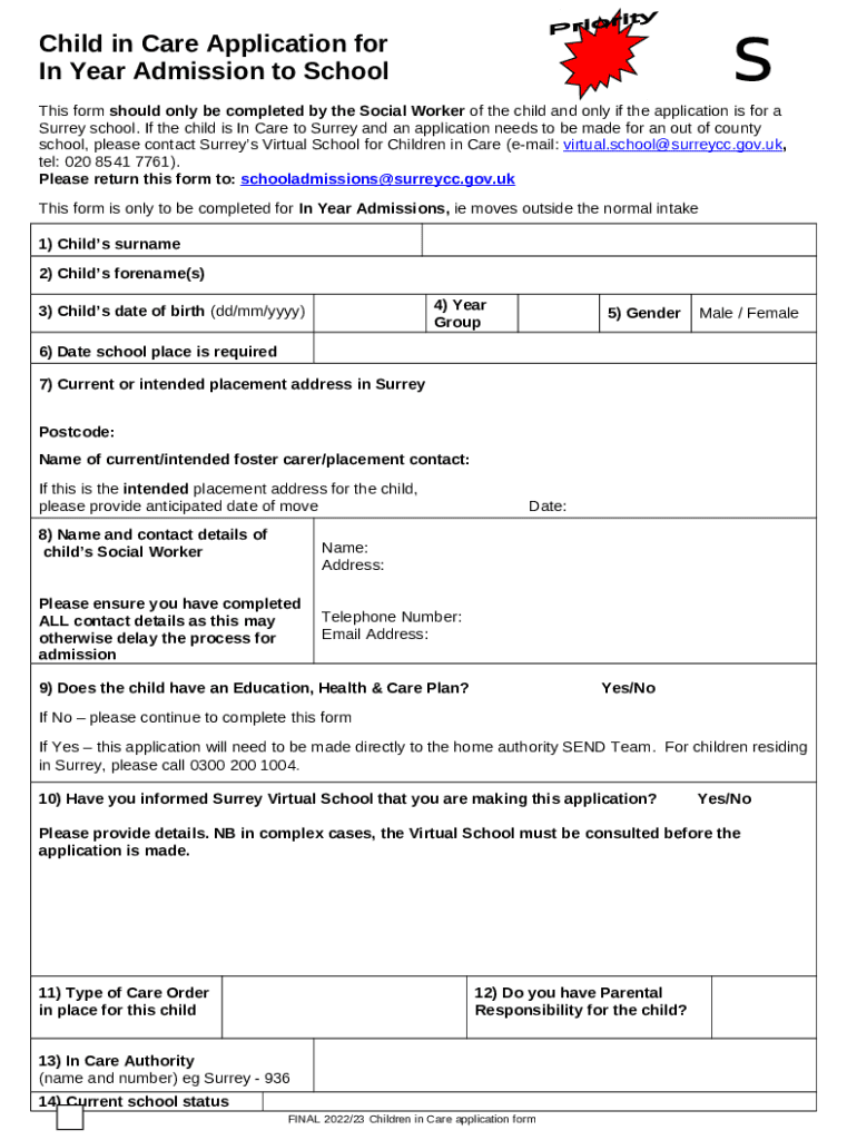 Looked After Child Application for Doc Template | pdfFiller