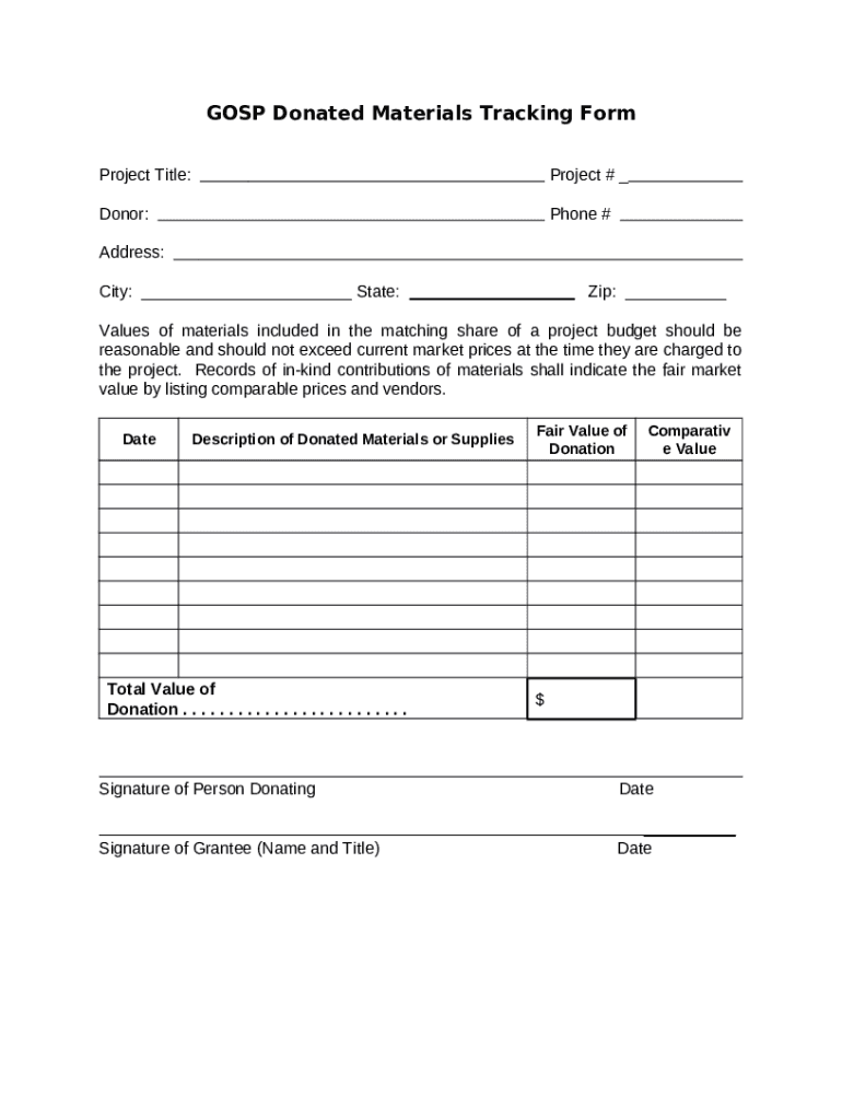 Donated Materials Tracking Doc Template | pdfFiller