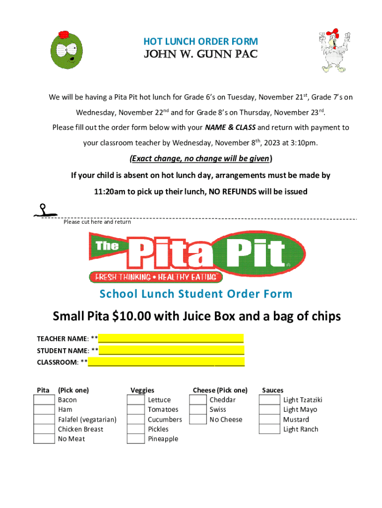 Fillable Online Salisbury Hot Lunch Order Form Fax Email Print - pdfFiller