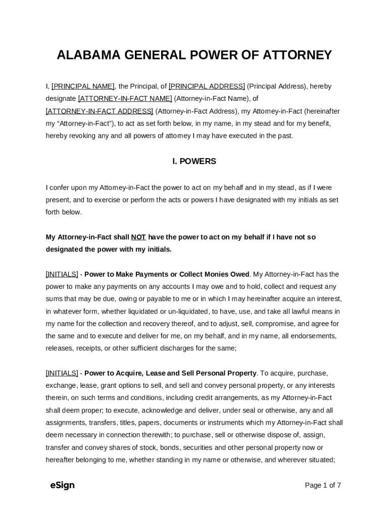 Alabama Durable (Statutory) Power of Attorney Doc Template | pdfFiller Alabama Durable (Statutory) Power of Attorney Doc Template | pdfFiller