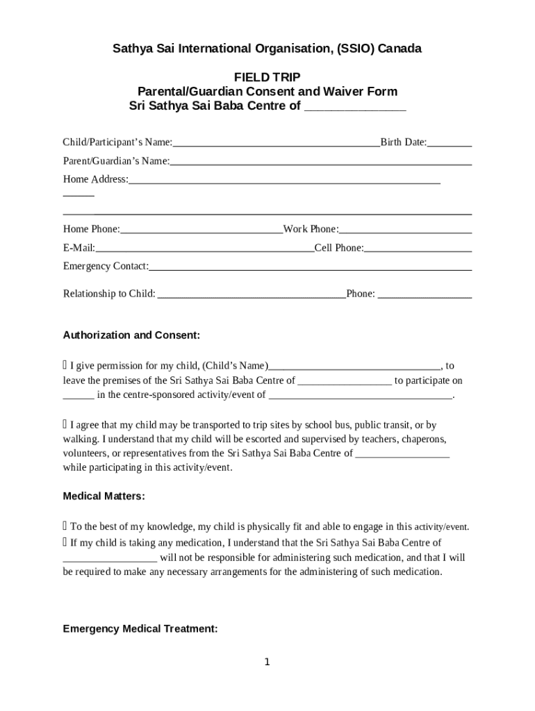 Waiver Field Trip Doc Template | pdfFiller