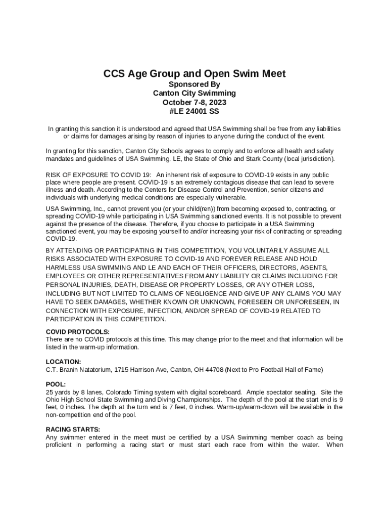 TYR/CCS Age Group & Open Swim Meet Doc Template | pdfFiller