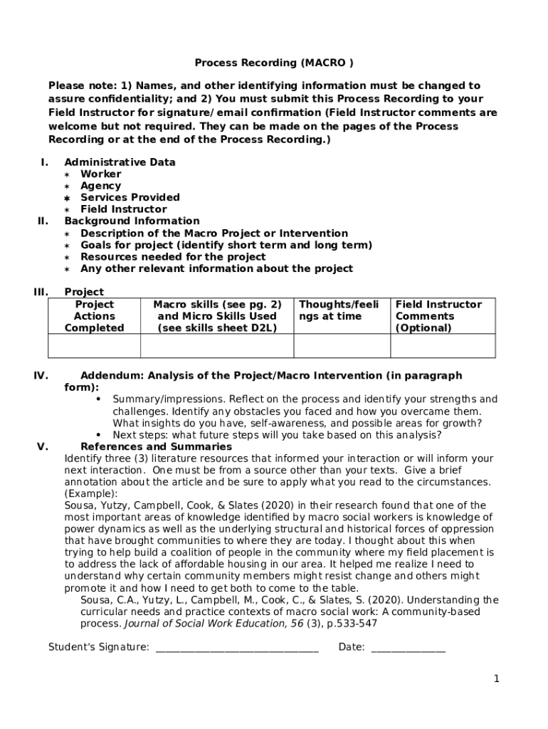 Process Recording at (MACRO) Doc Template | pdfFiller