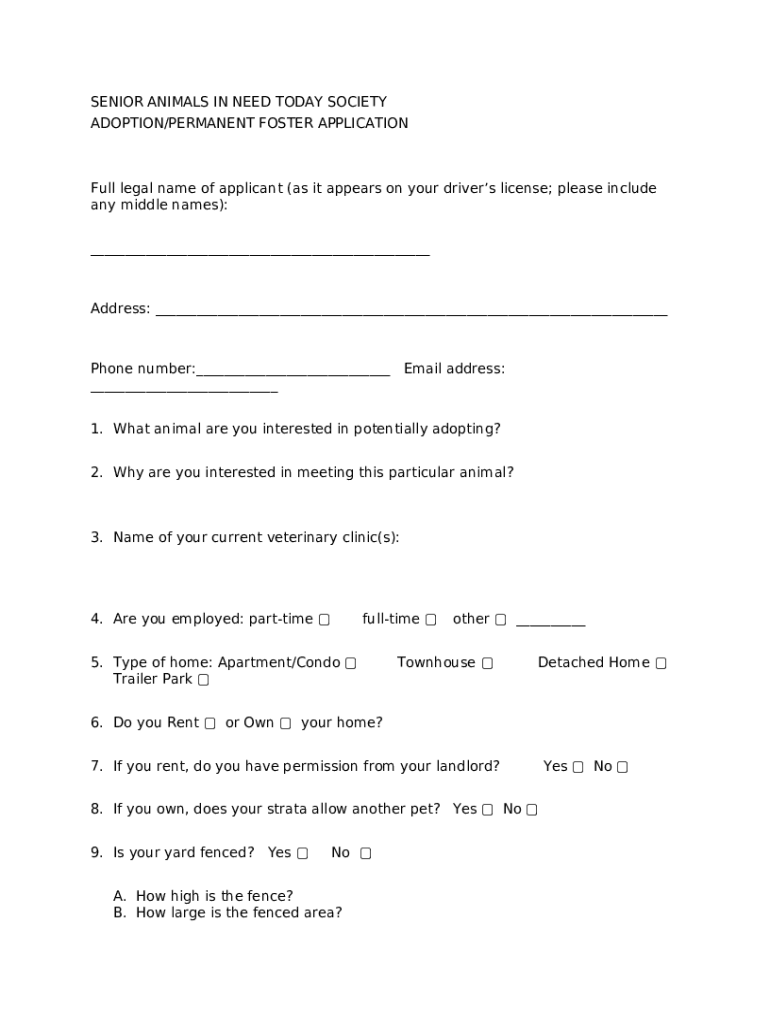 SAINTS Adoption Application Doc Template | pdfFiller