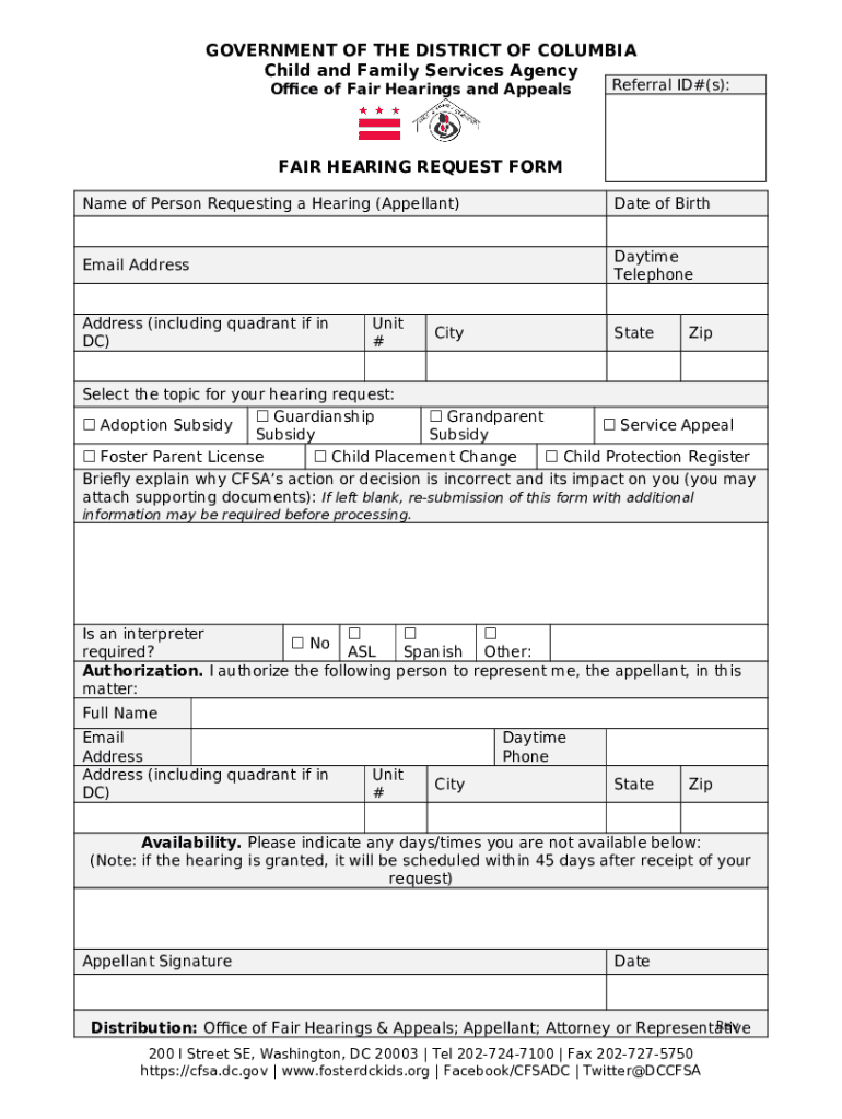 Fair Hearing - DC Department of Human Services - cfsa dc Doc Template ...