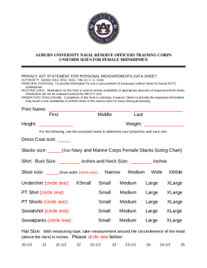 Women's Navy Measurement Guidelines & Sizing Charts Doc Template ...