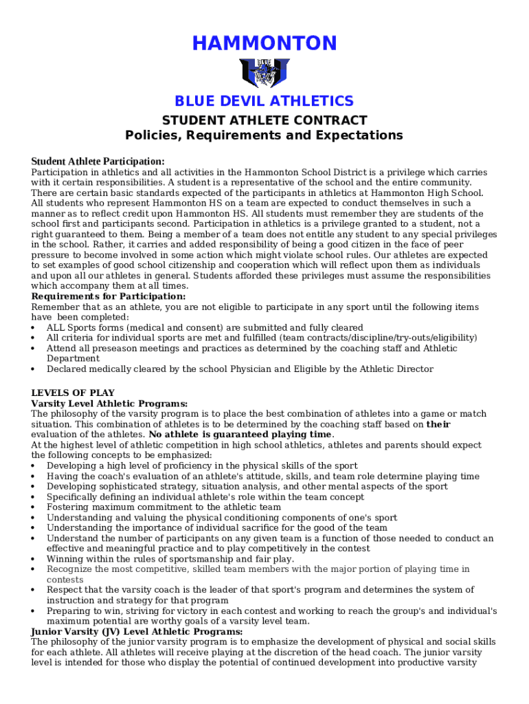 HHS Blue Devil St Athlete Contract TF Doc Template | pdfFiller