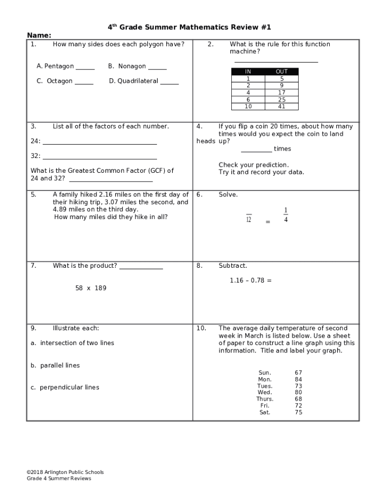 FREE 4th Grade Daily Math Spiral Review Doc Template | pdfFiller