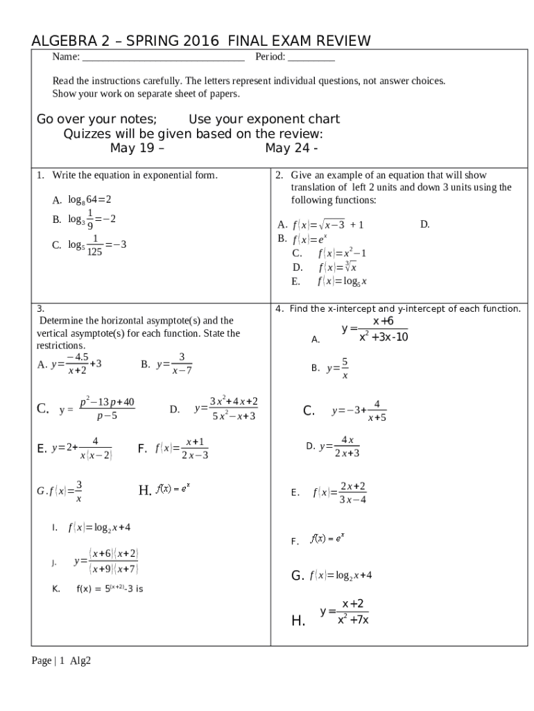 Algebra 1 final exam doc Doc Template | pdfFiller