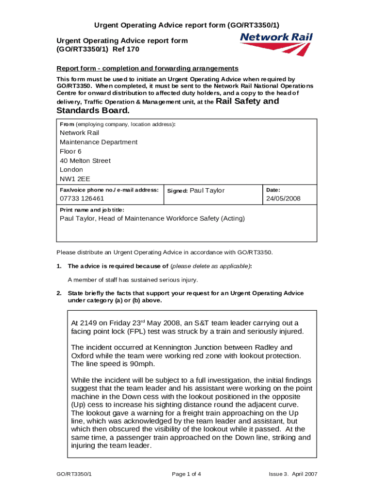 for sending Urgent Operating Advice Doc Template | pdfFiller